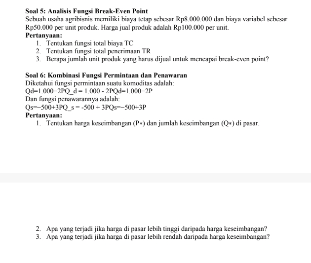 Soal 5 Analisis Fungsi Break-Even Point | StudyX
