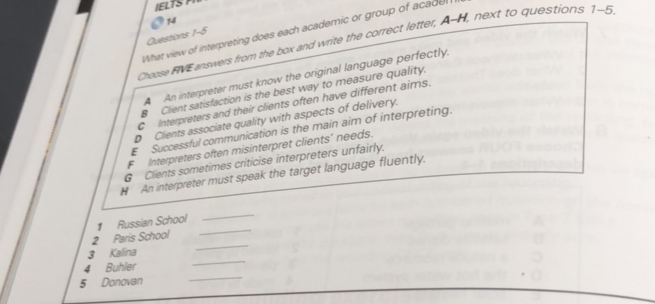 Questions 1-5 What view of interpreting does