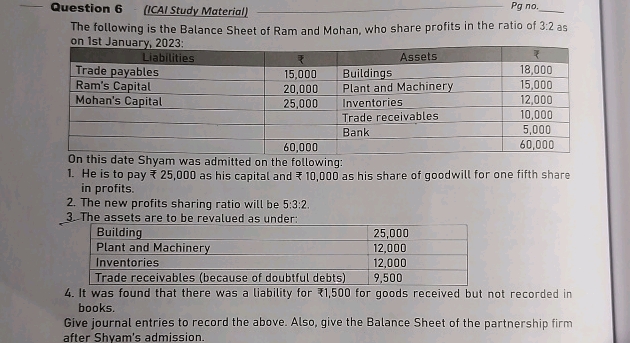 Question 6 (ICAI Study Material) The | StudyX