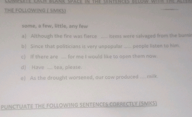 Complete each blank space in the sentences | StudyX