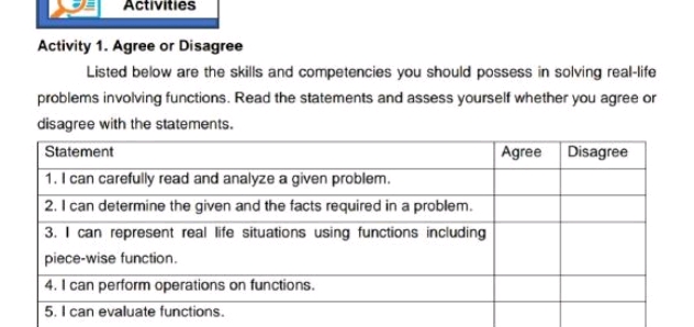 Activity 1 Agree or Disagree Listed below | StudyX