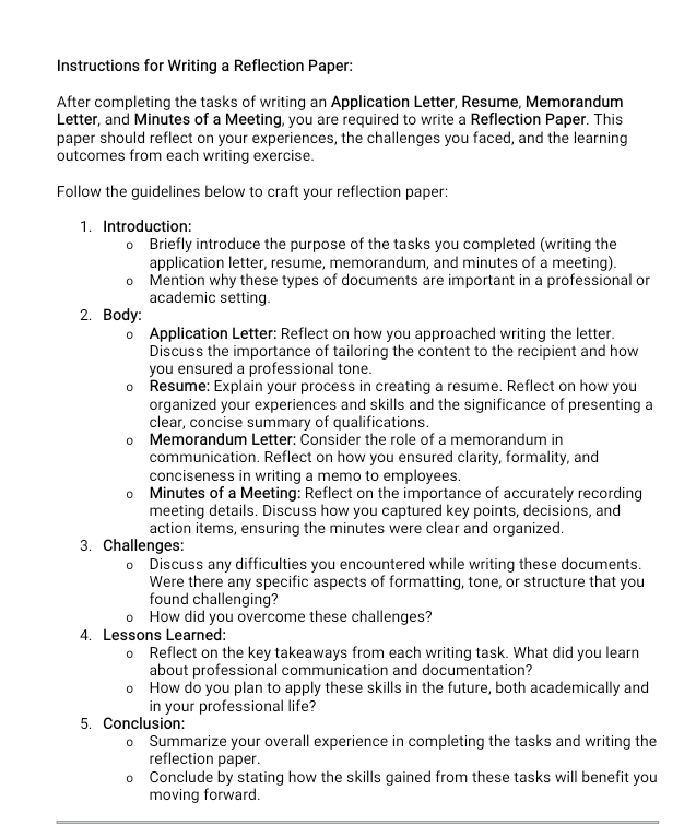 Instructions for Writing a Reflection Paper | StudyX