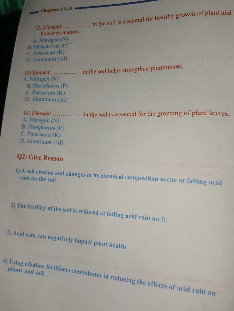 12) Element in the soil is essential for | StudyX