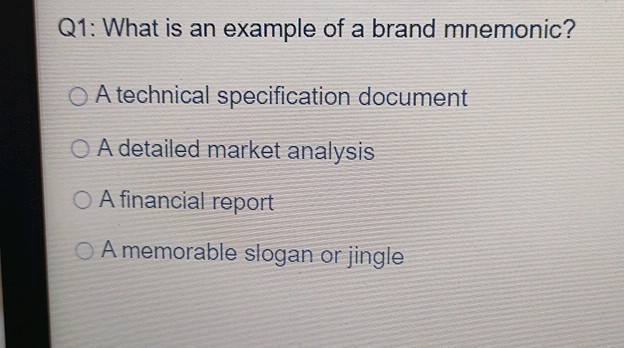 Q1 What is an example of a brand mnemonic A | StudyX