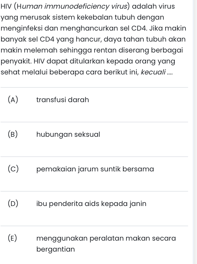 HIV (Human immunodeficiency virus) adalah | StudyX