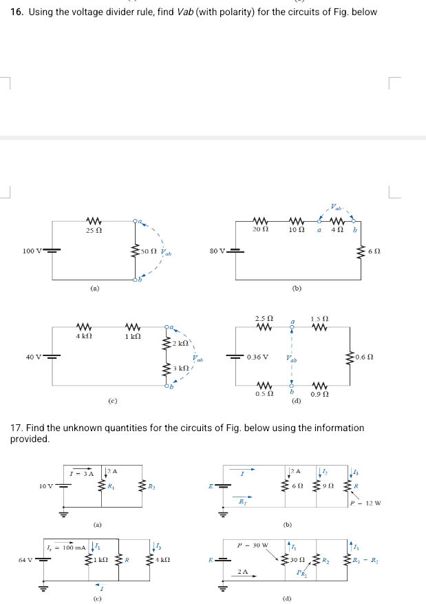 16 Using the voltage divider rule find Vab | StudyX