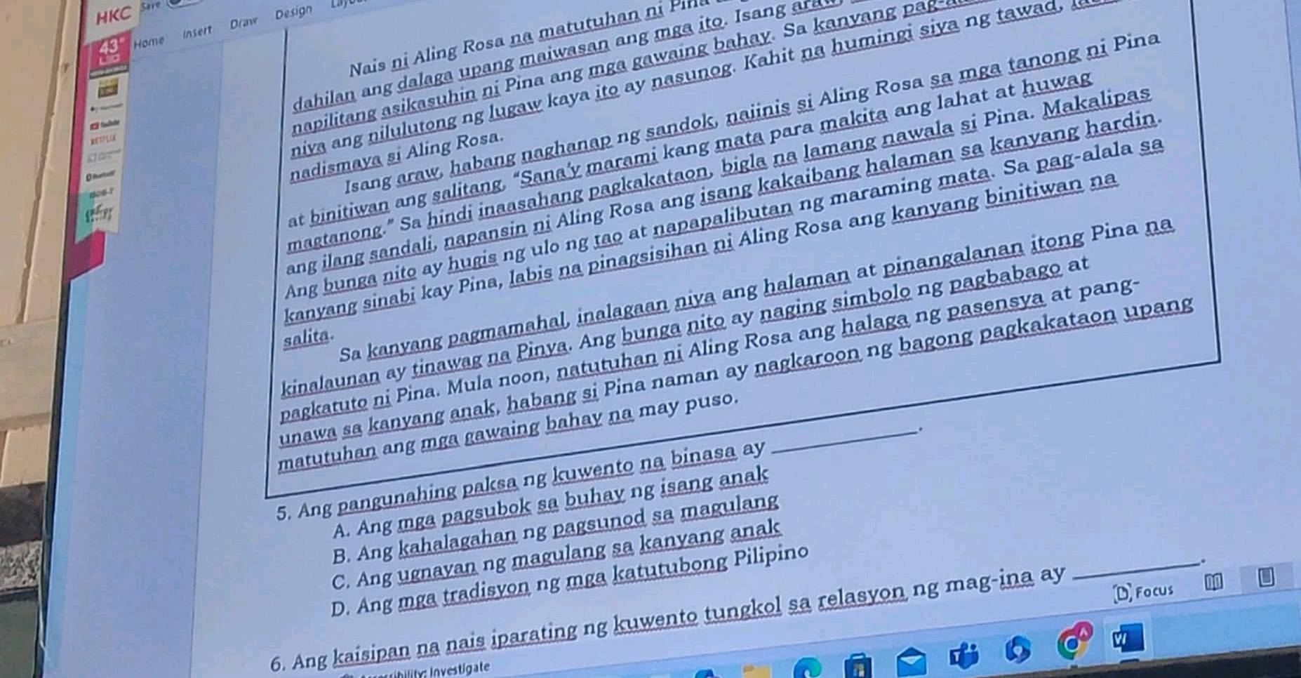 Nais ni Aling Rosa na matutuhan ni Pina ang | StudyX