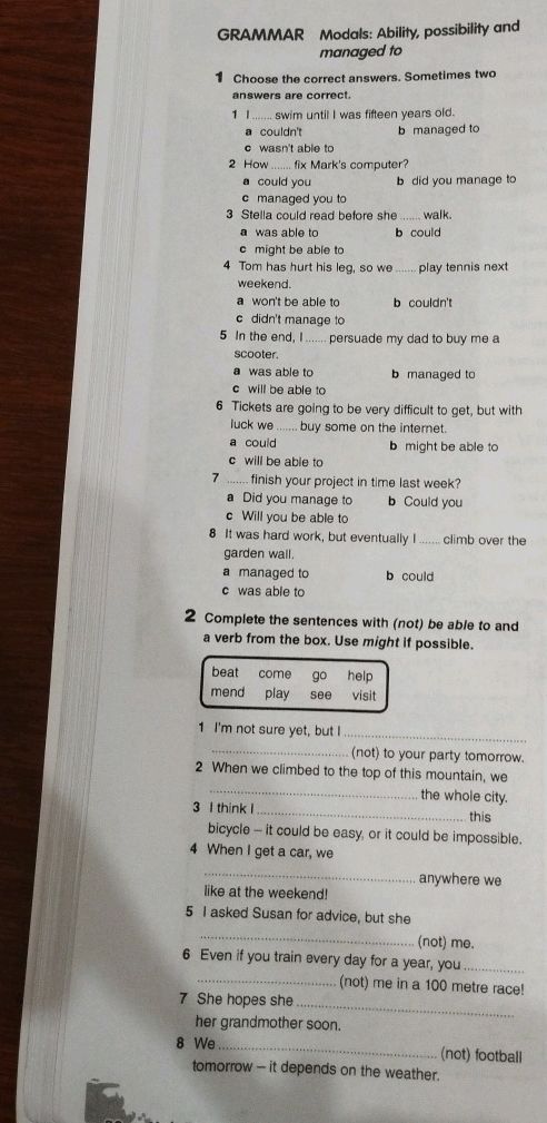 GRAMMAR Modals Ability possibility and | StudyX