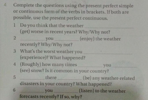 4Complete the questions using the present | StudyX