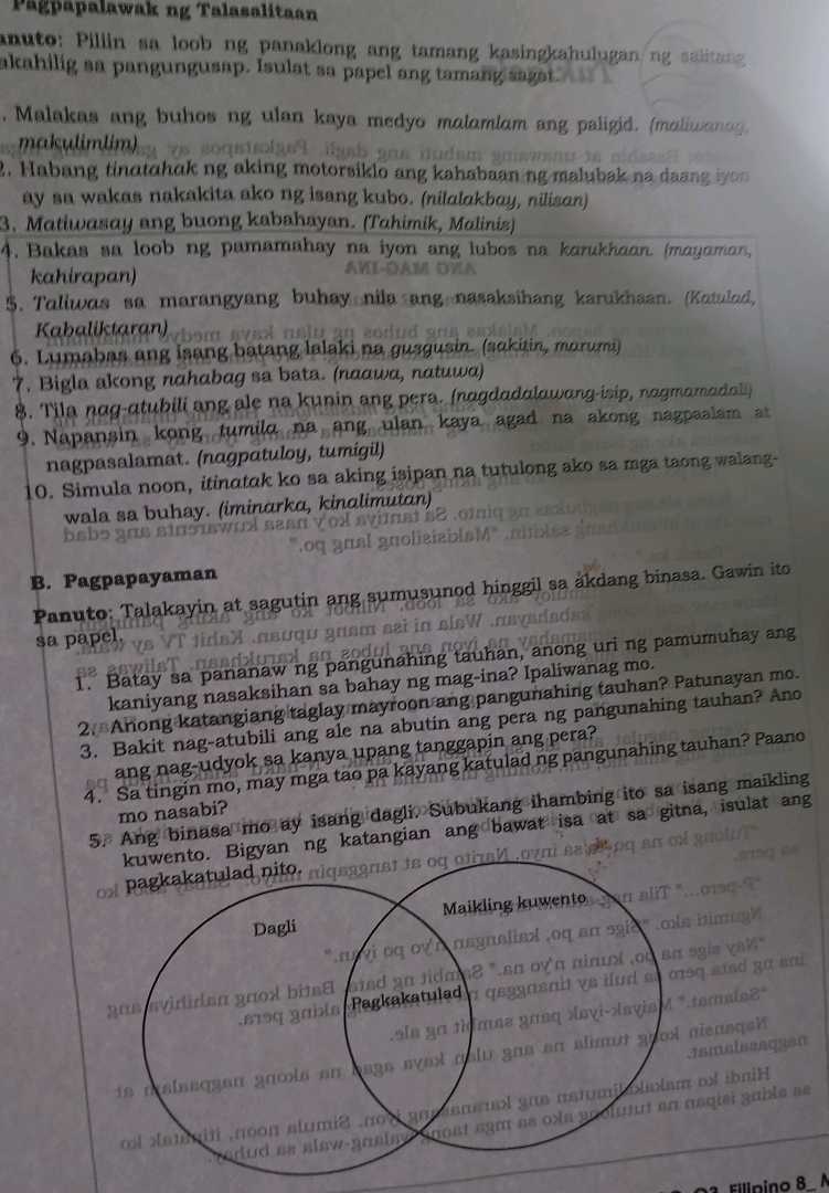 Pagpapalawak ng Talasalitaan anuto Piliin sa | StudyX