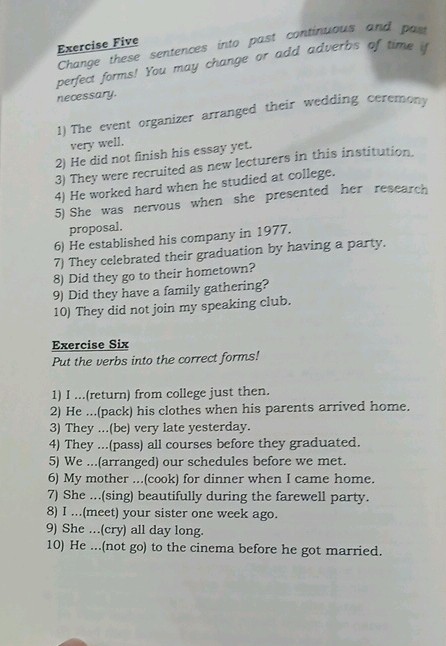 Exercise Five Change these sentences into | StudyX