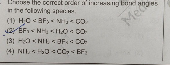 Choose the correct order of increasing bond | StudyX
