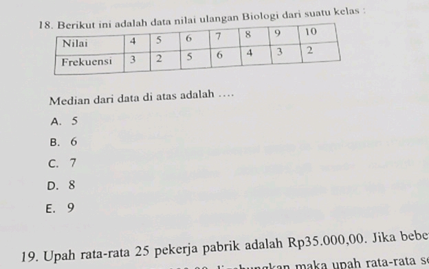 18 Berikut ini adalah data nilai ulangan | StudyX