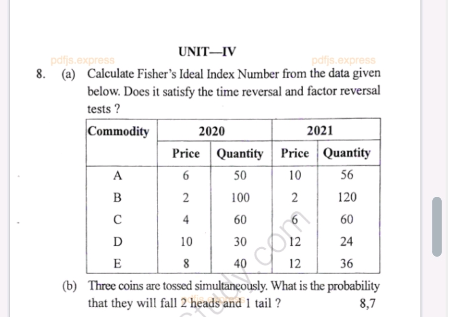 8 (a) Calculate Fishers Ideal Index Number | StudyX