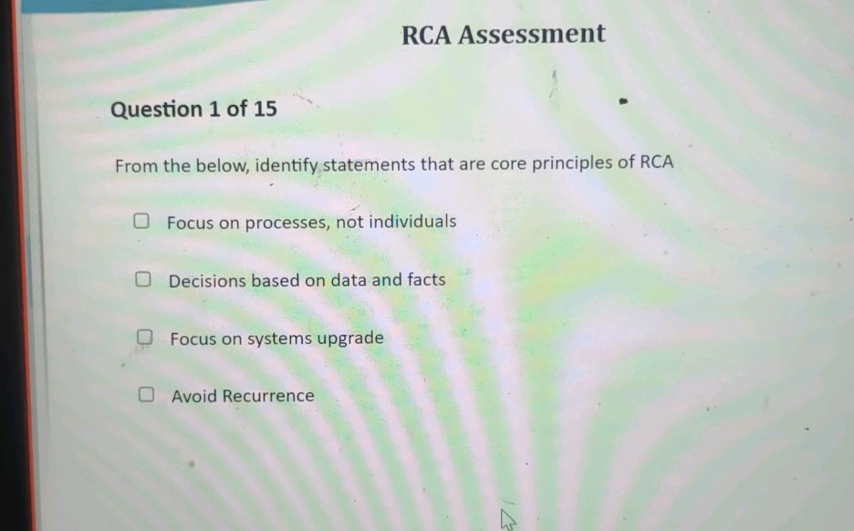 RCA AssessmentQuestion 1 of 15From the below | StudyX