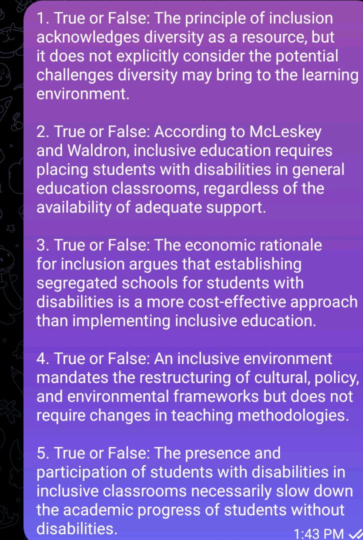 1 True or False The principle of inclusion | StudyX
