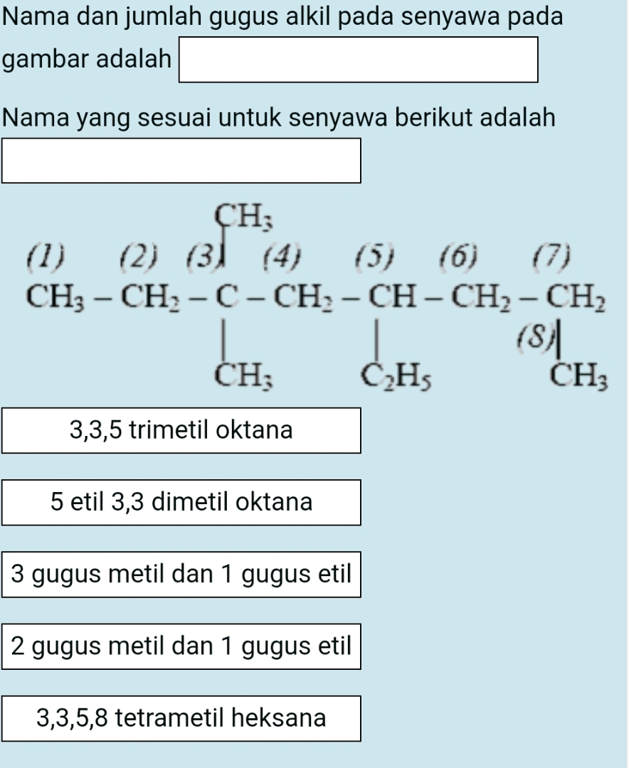 Nama dan jumlah gugus alkil pada senyawa | StudyX