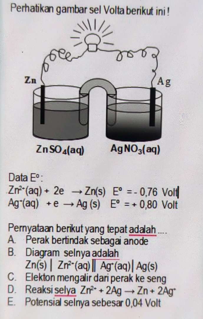 Perhatikan gambar sel Volta berikut ini Zn | StudyX