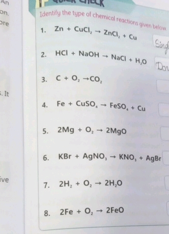 Identify the type of chemical reactions | StudyX