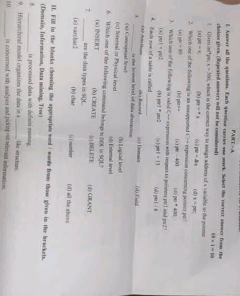 PART-A 1 Answer all the questions Each | StudyX