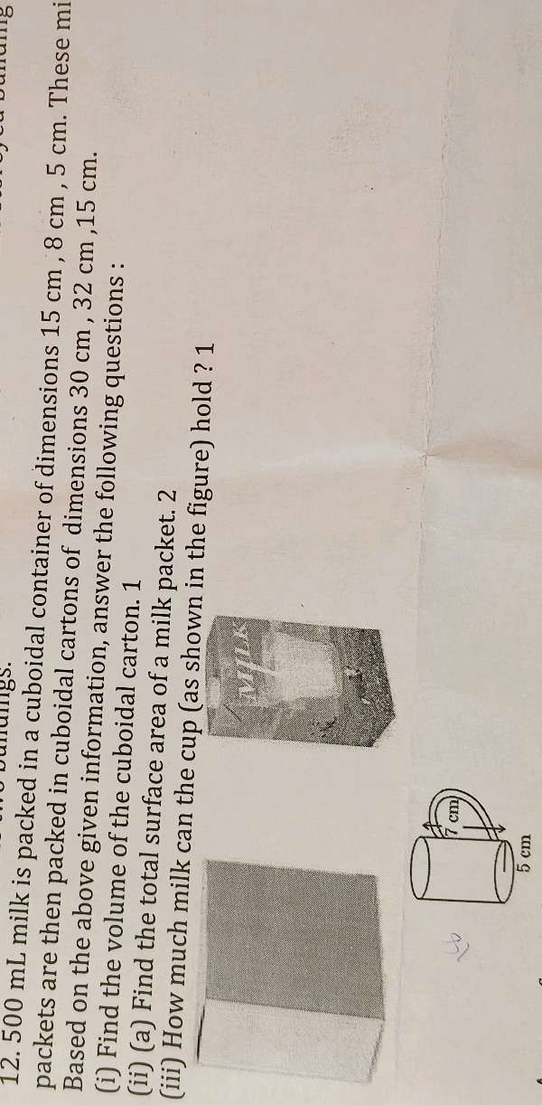 12 500 mL milk is packed in a cuboidal | StudyX