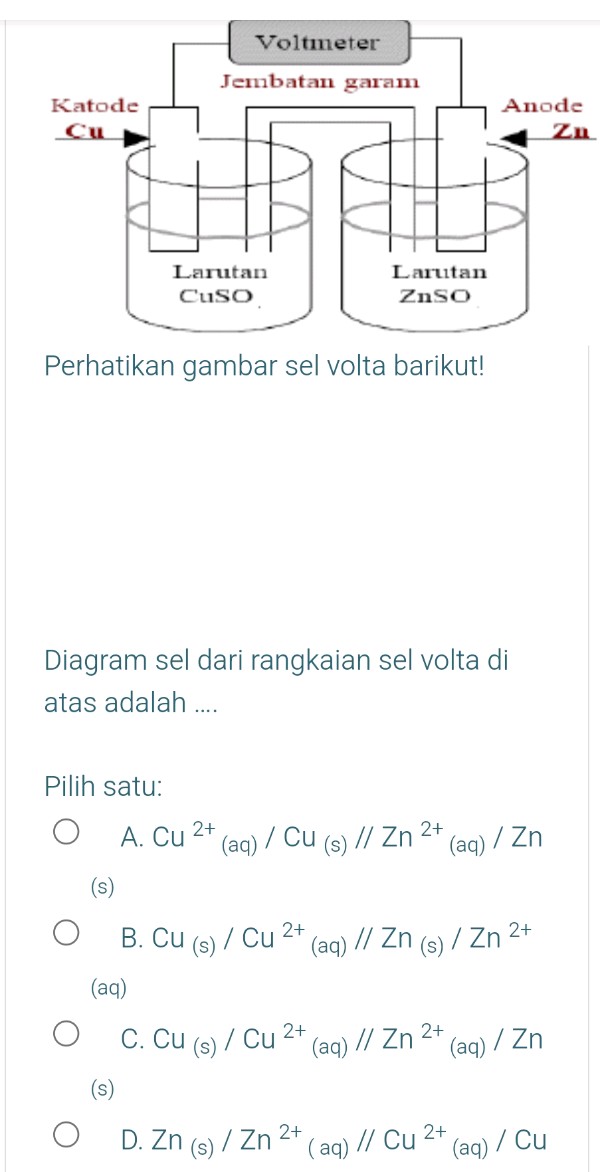 Perhatikan gambar sel volta berikut Diagram | StudyX
