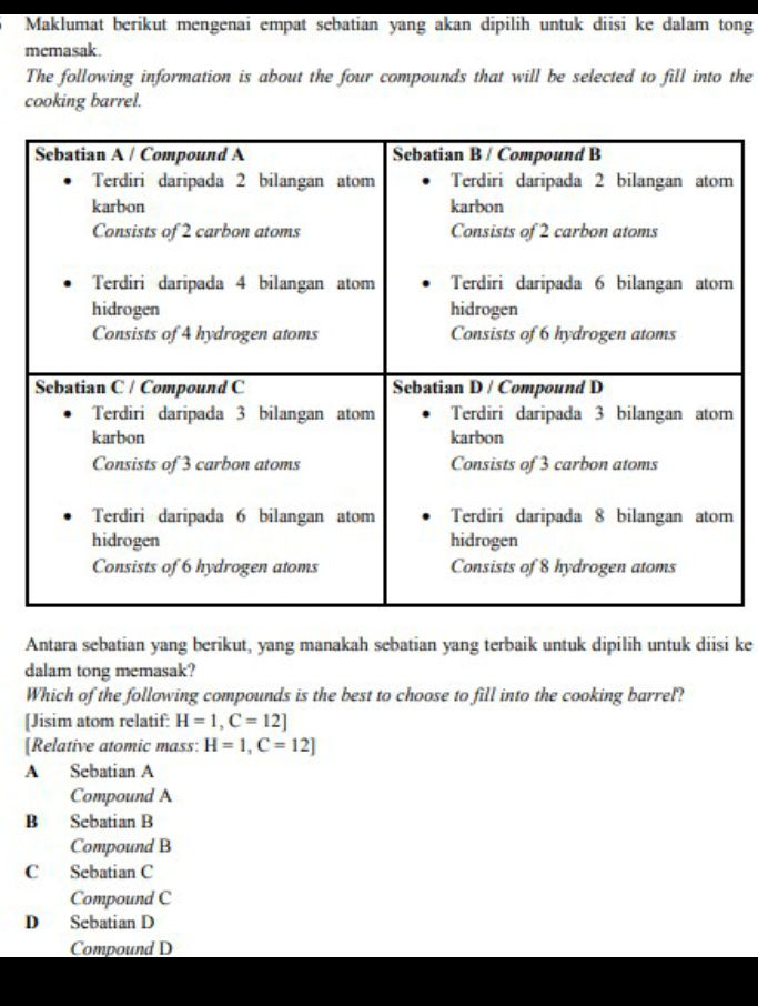 Maklumat berikut mengenai empat sebatian | StudyX