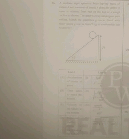 46 A uniform rigid spherical body having | StudyX