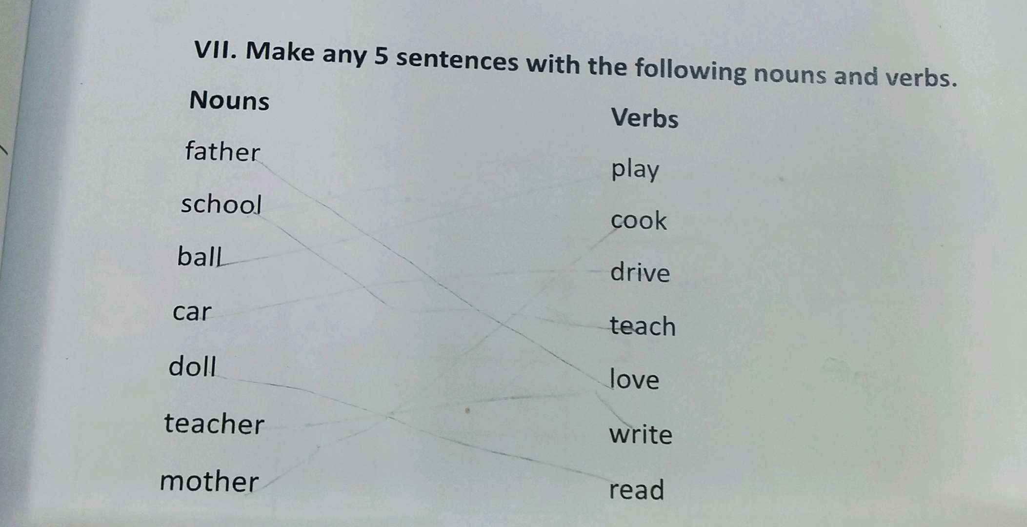 VII Make any 5 sentences with the following | StudyX
