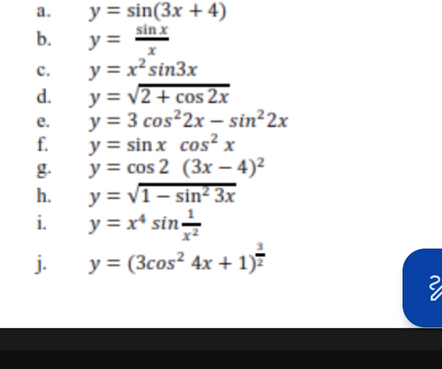 a y = sin(3x + 4) b y = sin xx c y = x2 | StudyX