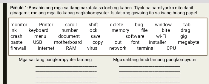 Panuto 1 Basahin ang mga salitang nakatala | StudyX