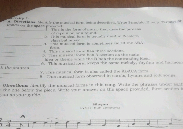 Activity 1 A Directions Identify the musical | StudyX