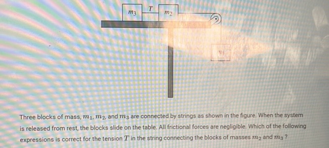 Three blocks of mass m1 m2 and m3 are | StudyX