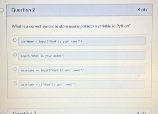 Question 2 What is a correct syntax to store | StudyX