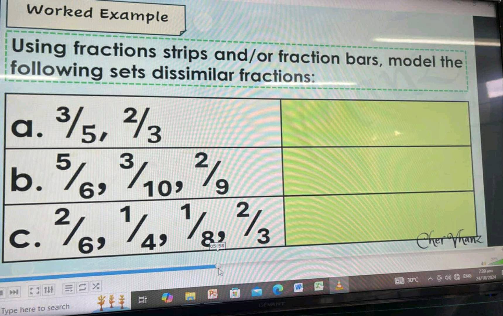 Worked Example Using fractions strips and/or | StudyX