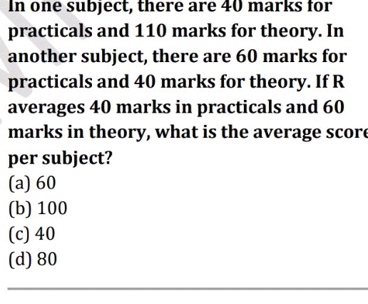 In one subject there are 40 marks for | StudyX