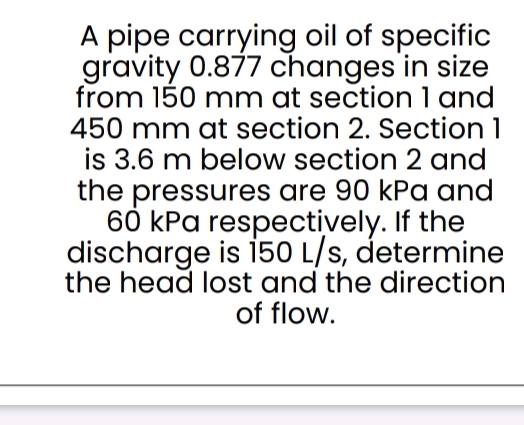 A pipe carrying oil of specific gravity 0877 | StudyX