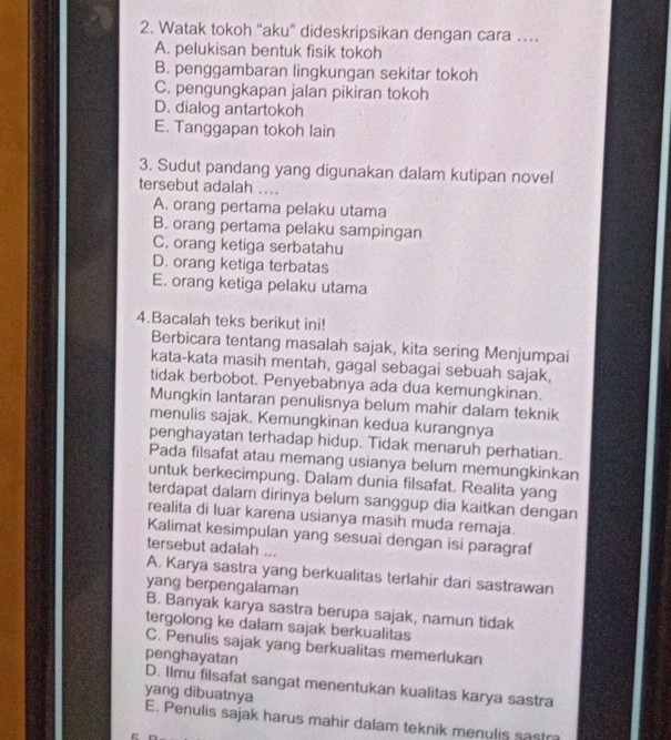 2 Watak tokoh aku dideskripsikan dengan cara | StudyX