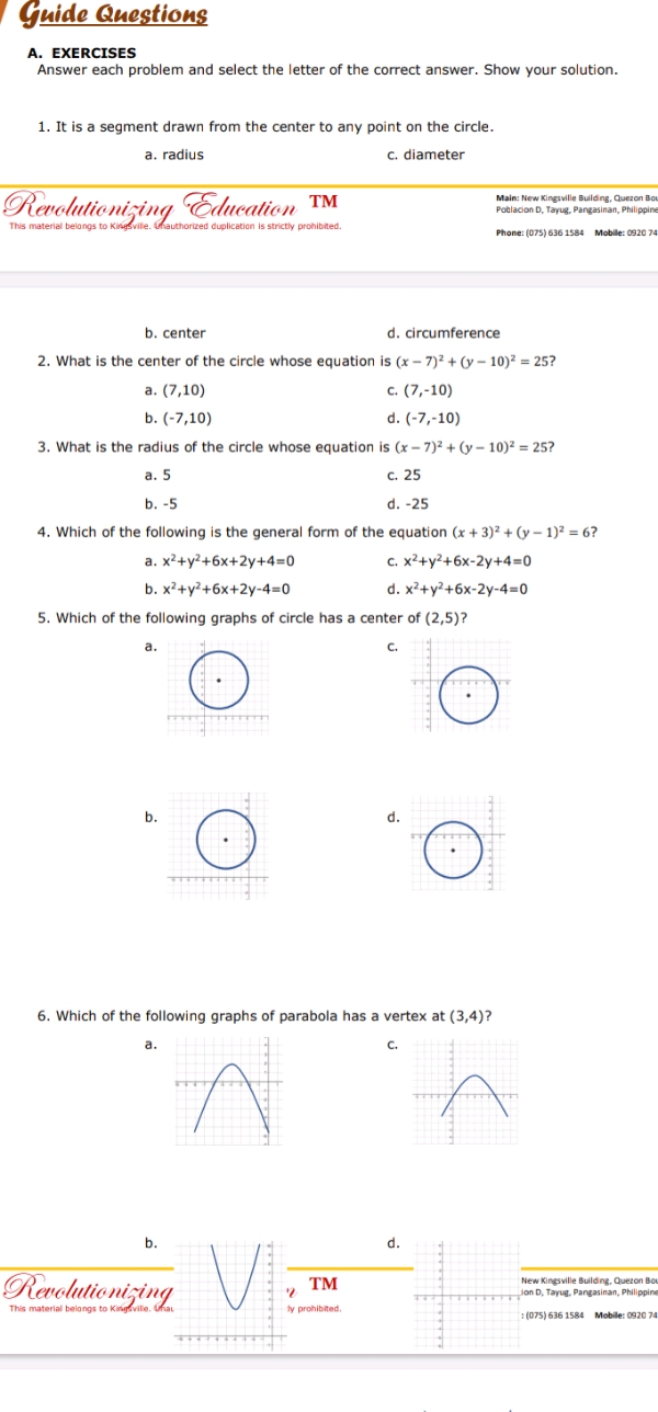 Guide Questions A EXERCISES Answer each | StudyX