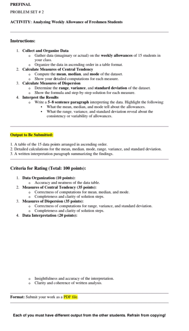 PREFINAL PROBLEM SET 2 ACTIVITY Analyzing | StudyX