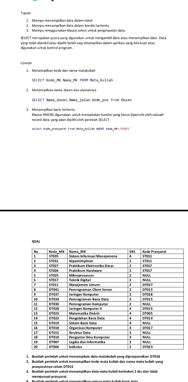 Tujuan 1 Mampu menampilkan data dalam tabel | StudyX
