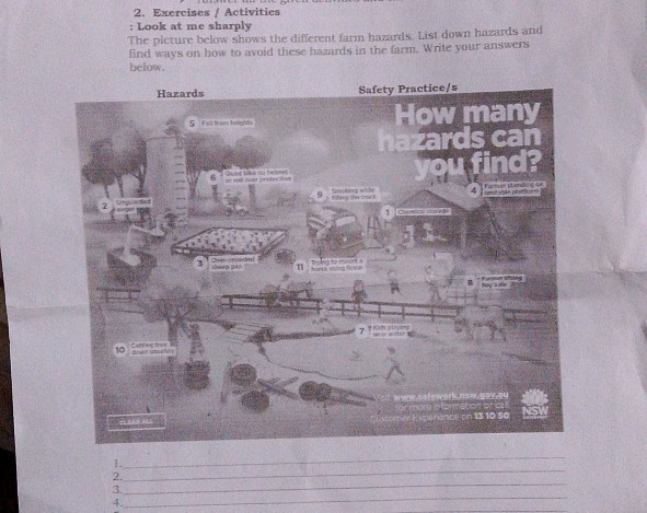 The picture below shows the different farm hazards List down hazards ...