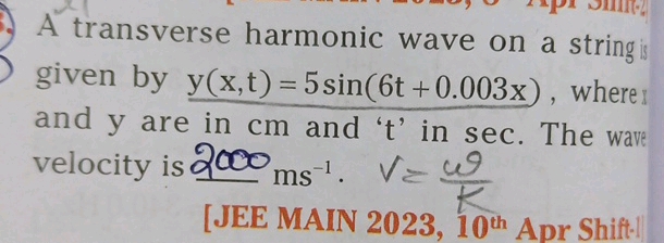 A transverse harmonic wave on a string is | StudyX
