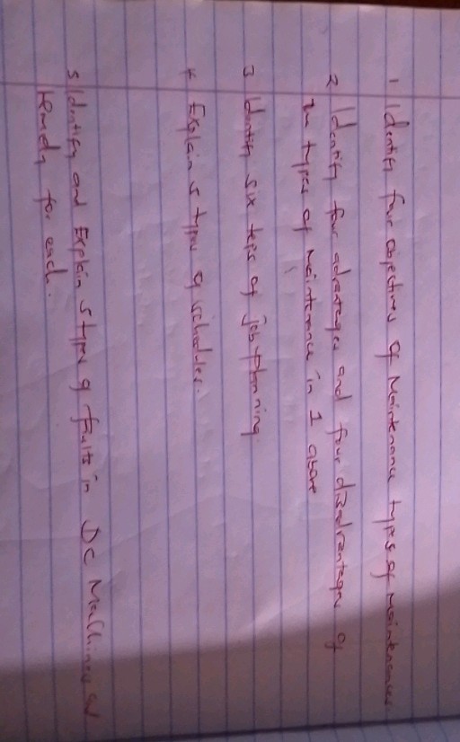 1 Identify four objectives of Maintenance 2 | StudyX