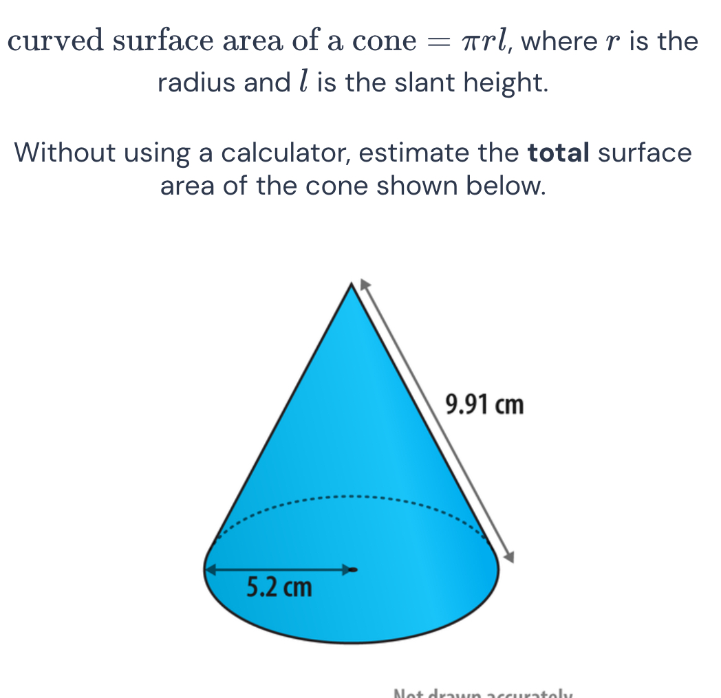 curved surface area of a cone = rl where r | StudyX