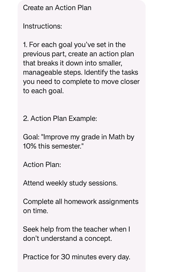 Give me a goal 1 For each goal youve set in the previous part create an ...