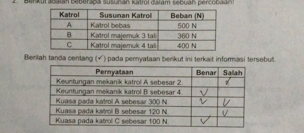Berikut adalah beberapa susunan katrol dalam | StudyX