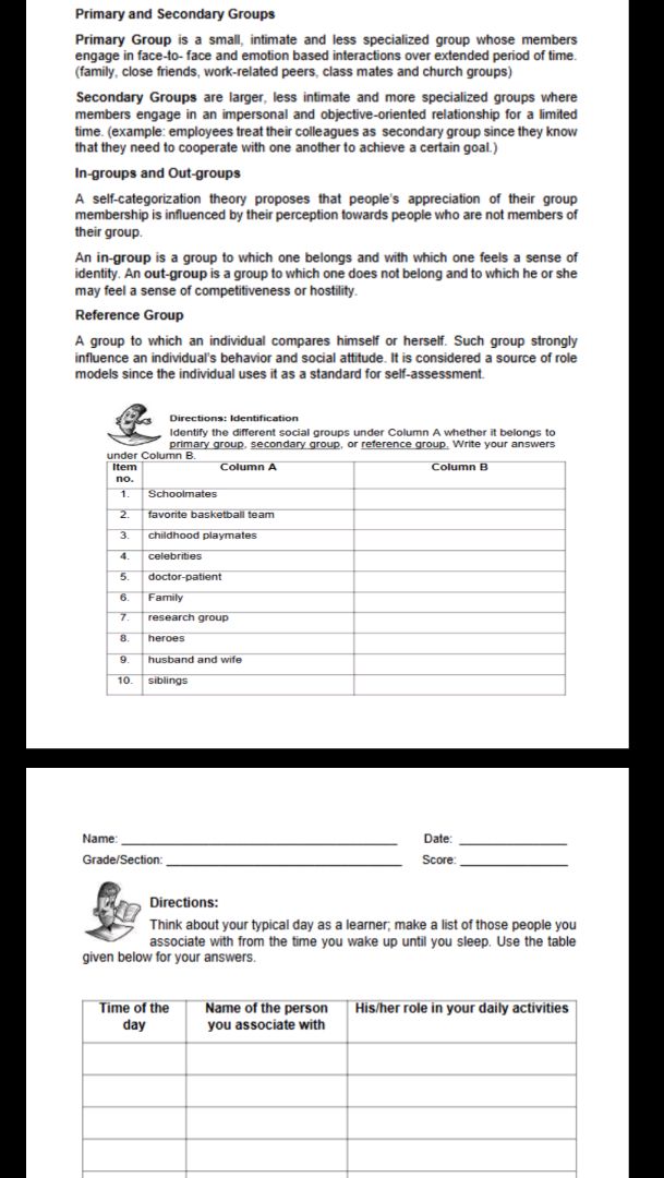 Primary and Secondary Groups Primary Group | StudyX