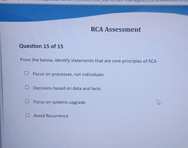 Question 15 of 15 RCA Assessment From the | StudyX