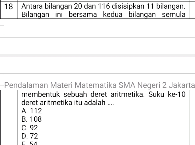 Antara bilangan 20 dan 116 disisipkan 11 | StudyX